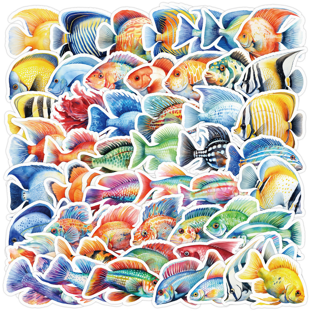 50 pcs Colorful Tropical Fishes Waterproof PVC Stickers | Shopee Malaysia