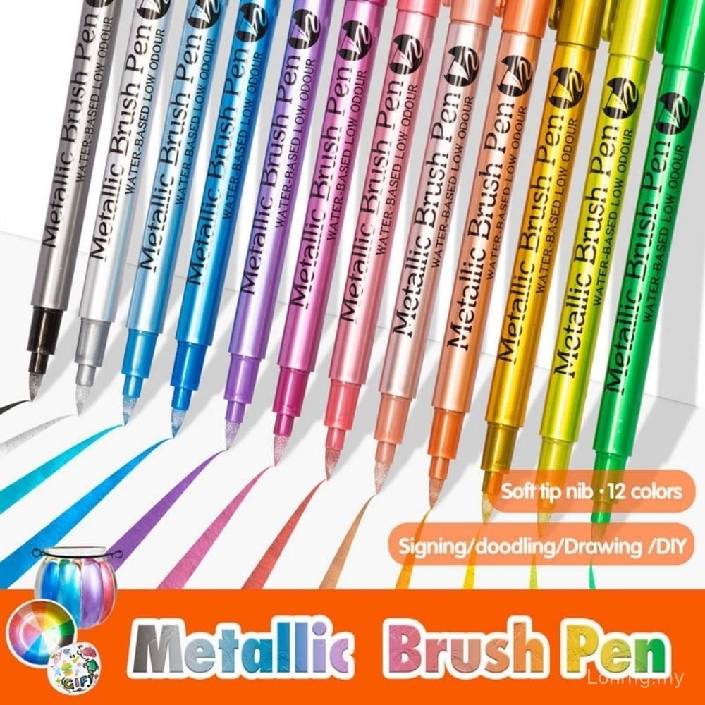 12 Colors Metallic Markers Pens Colors Paint Pens For Black Paper Glass ...