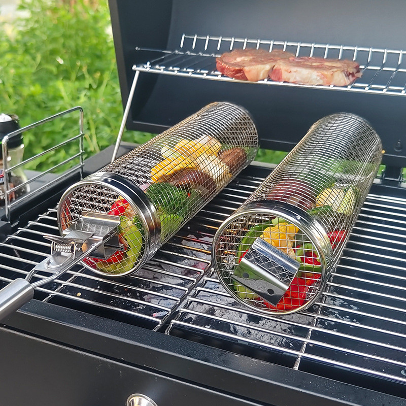 Barbecue Cage BBQ Stainless Steel Rolling Barbecue Tube Barbecue Net ...