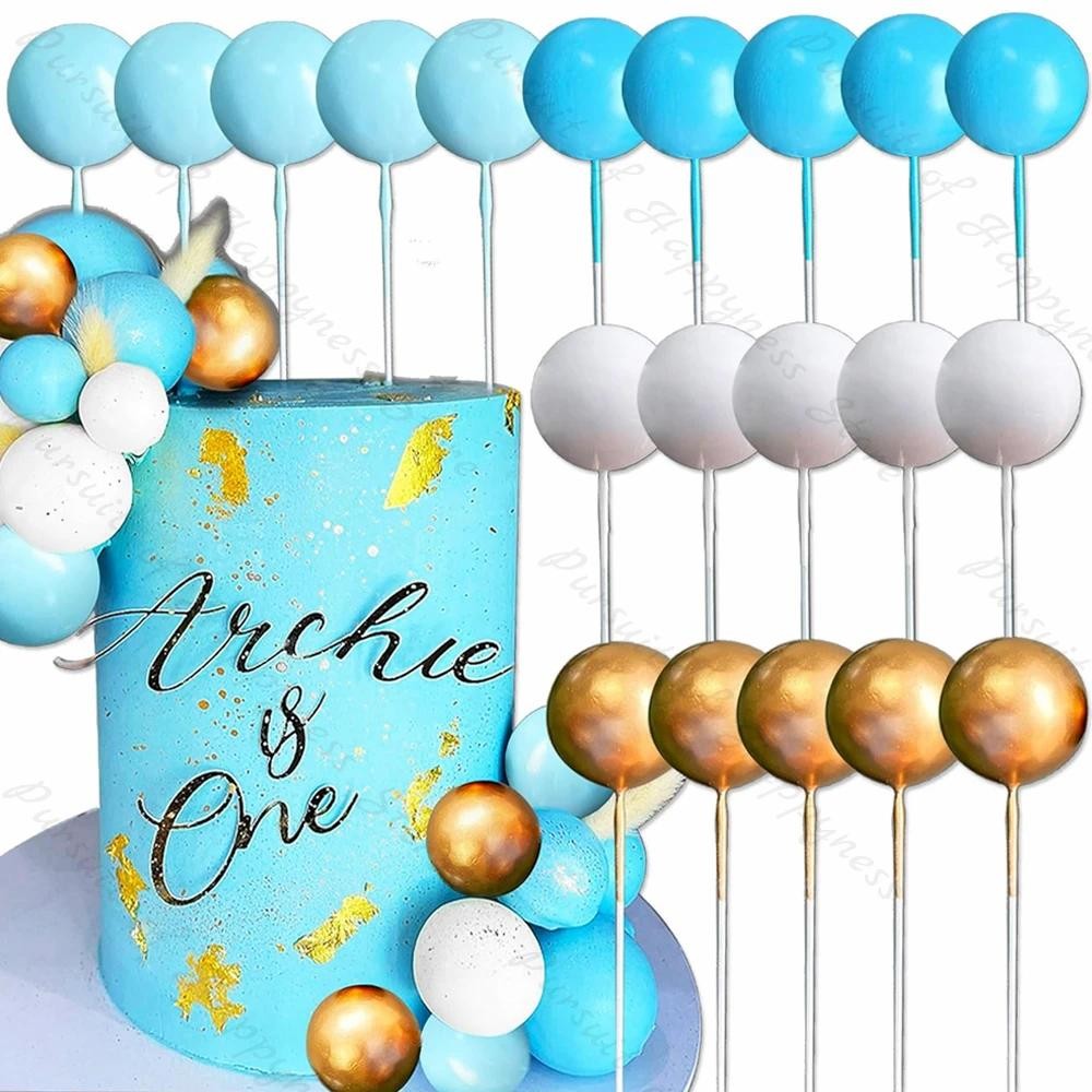 20pcs Blue Gold White Cake Toppers Blue Welcome Baby Themed Cake ...