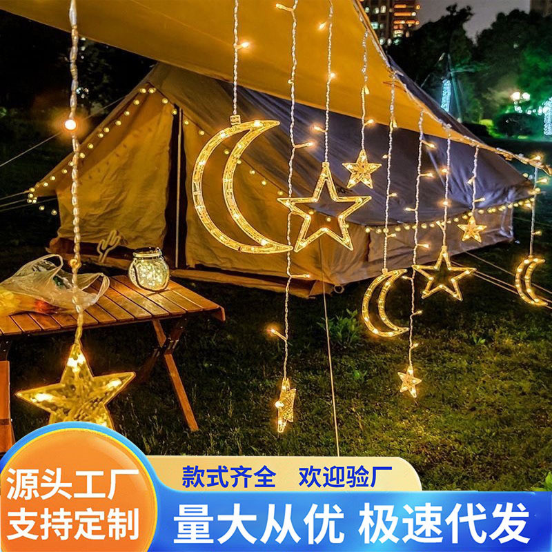 Lampu Rentetan LED Solar Borong Lampu Neon Bulan Bintang Tirai Suasana ...