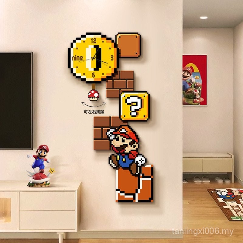 Cartoon Cartoon Mario Entrance Decoration Painting with Clock Wall ...
