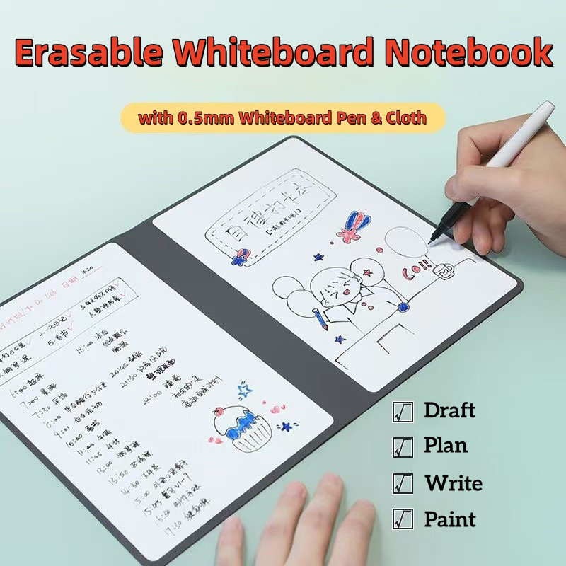 Erasable Whiteboard Notebook wtih Pen Reusable Writing Pad Foldable ...