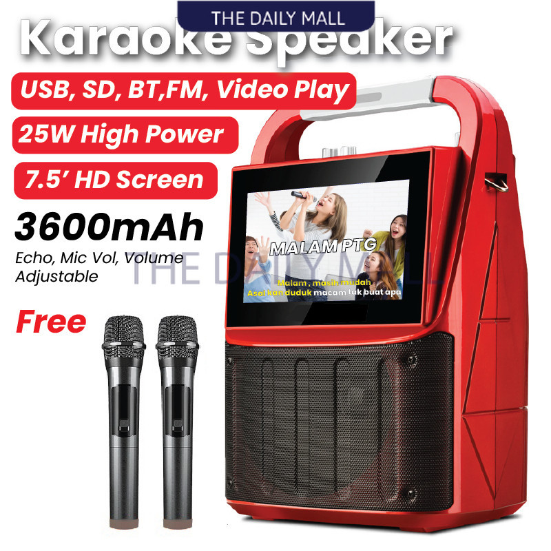Portable Karaoke Bluetooth Wireless Speaker with 2 Microphone Audio ...