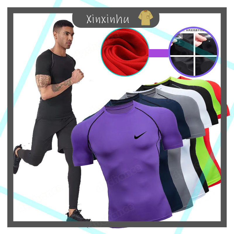 Gym Tight Compression Shirts Men Dryfit Short Sleeve Shirt Sports T ...