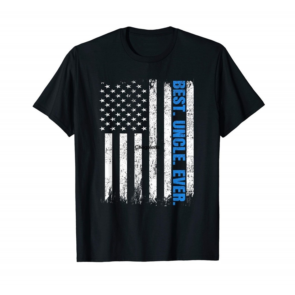 Best Uncle Ever Usa Flag Fathers Day Police Blue Line Tshirt cotton ...