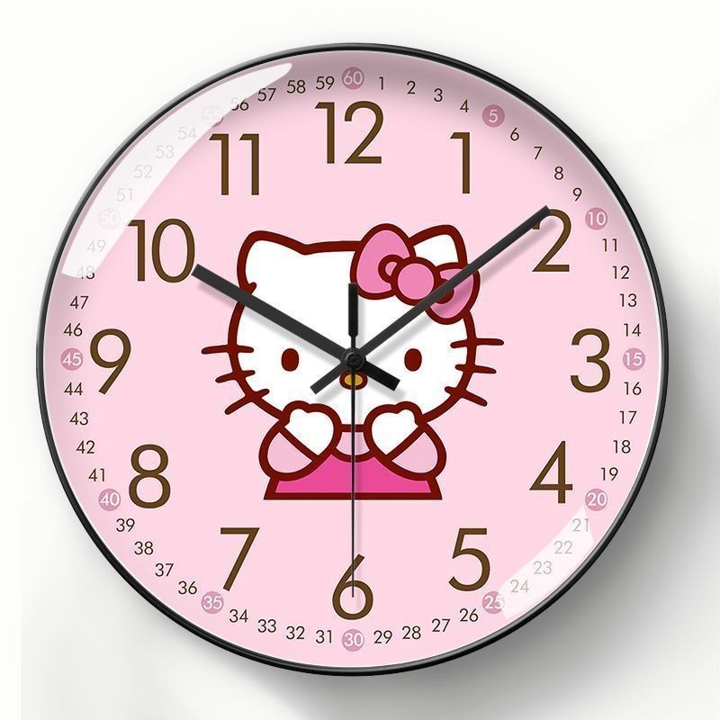 Pink Cartoon Wall Clock Girl Cute kt Cat Clock Hello Kitty Children's ...