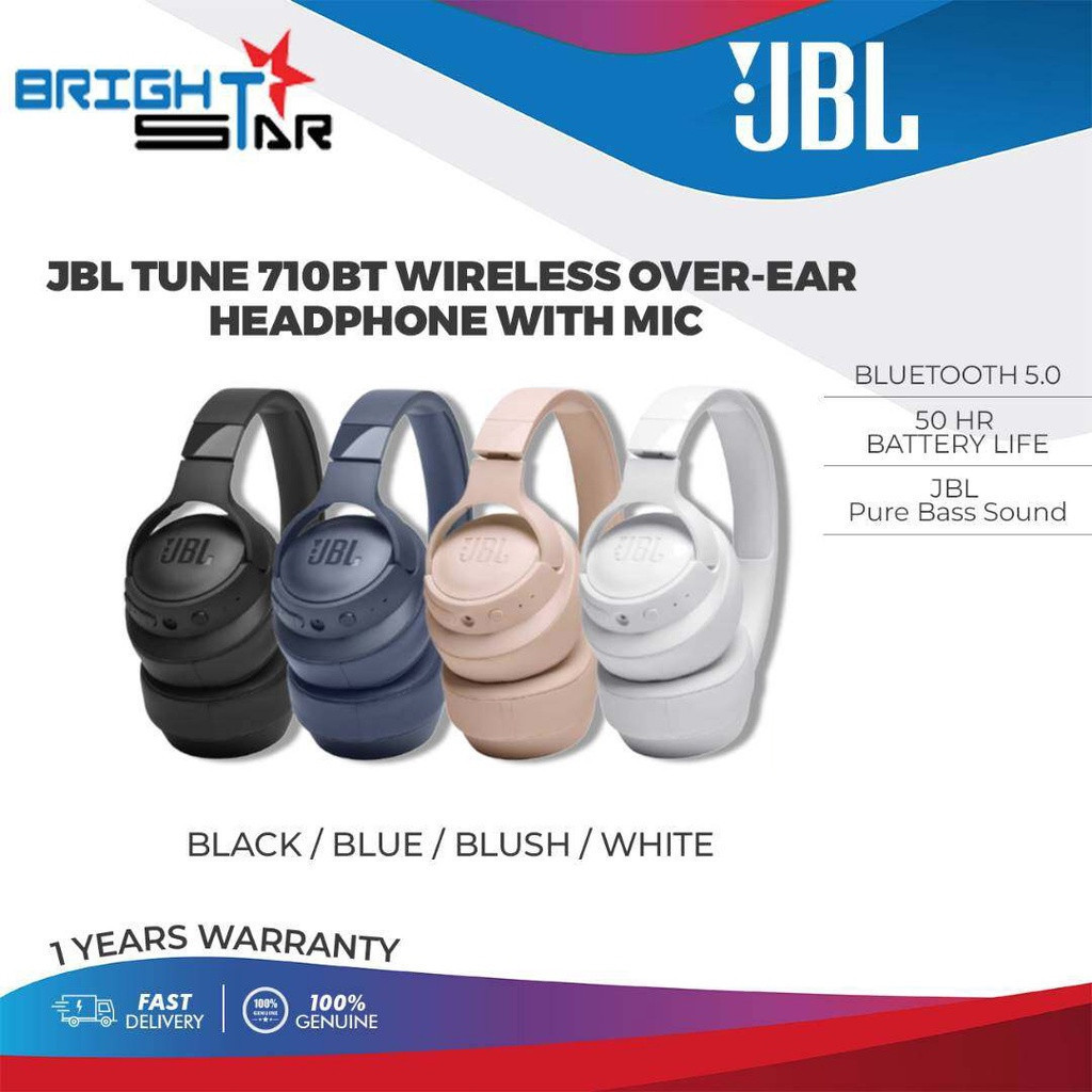 JBL Tune 710BT Overear Wireless Headset with Mic ( Black, Blush, Blue ...