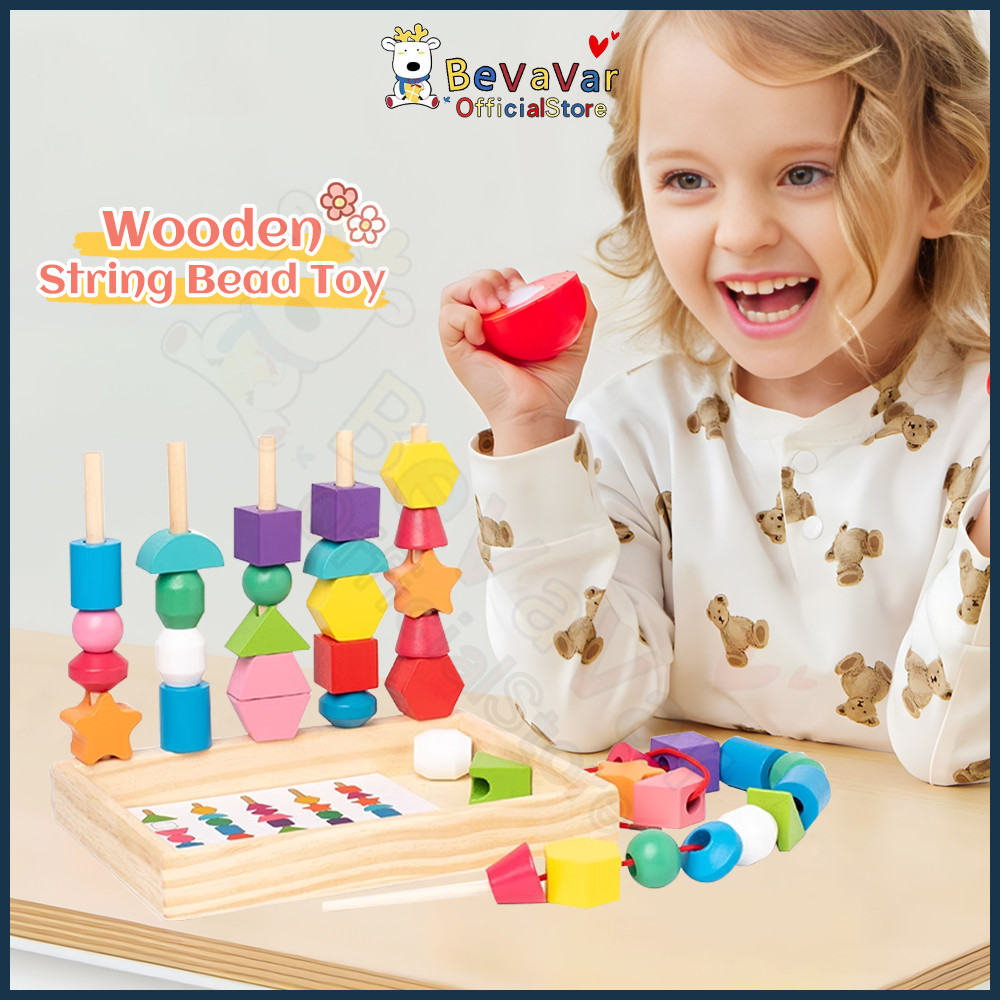 BEVAVAR Wooden Lacing and Sequencing Beads Set Stacking and Colour ...
