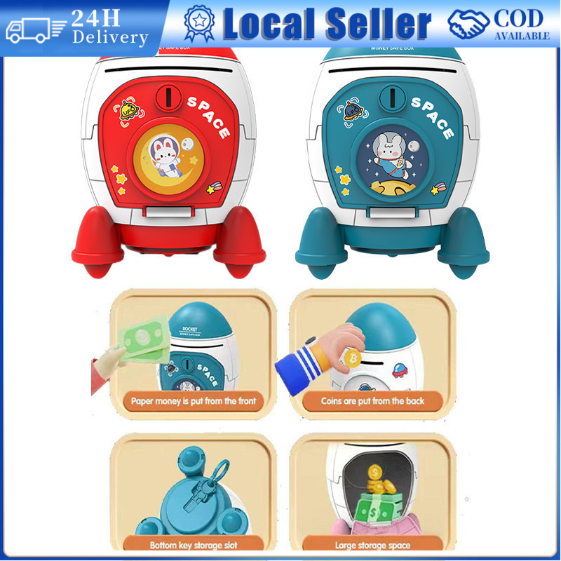 Children Money Box Rocket Piggy Bank Kids Money Saving Box Mini Digital ...