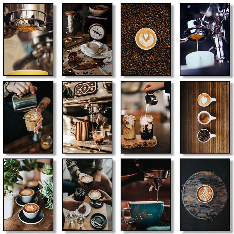Latte Coffee Beans Espresso Posters Prints Canvas Painting Wall Art ...