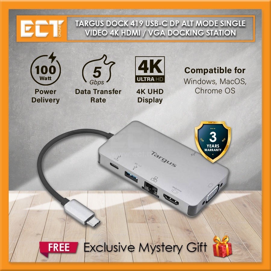 Targus Dock 419 USB-C DP Alt Mode Single Video 4K HDMI / VGA Docking ...