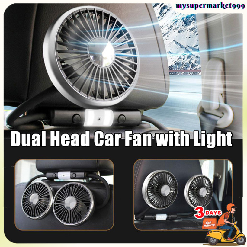 Car Dual Fan with Light Hose Fans 360° Rotating Auto Air Cooling USB ...
