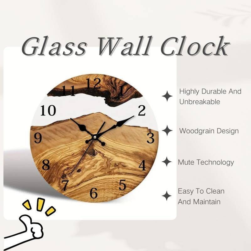 Transparent Wood Grain Tempered Glass Silent Wall Clocks Clock wall ...