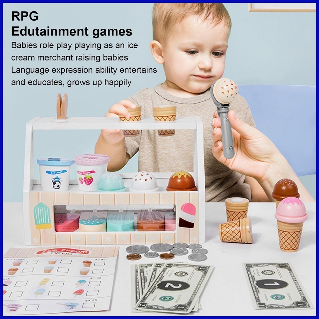 Ice Cream Toys For Kids Wooden Play Food Set Shop Kids Ice Cream ...