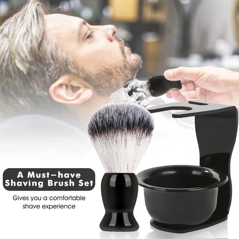POSSBAY Professional Beard Shaving Brush Set 3-in-1 Shaving Set With ...