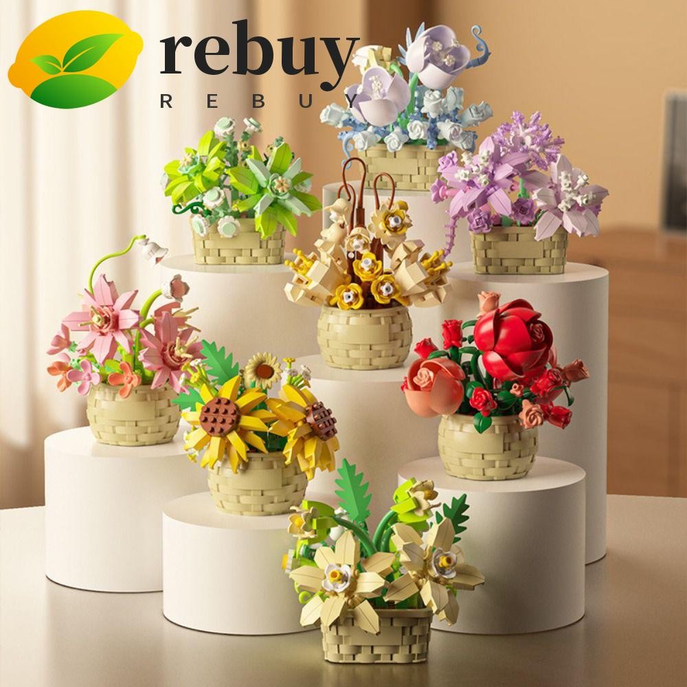 REBUY Flower Bouquet Building Block, Micro Model Plastic Flower Bonsai ...