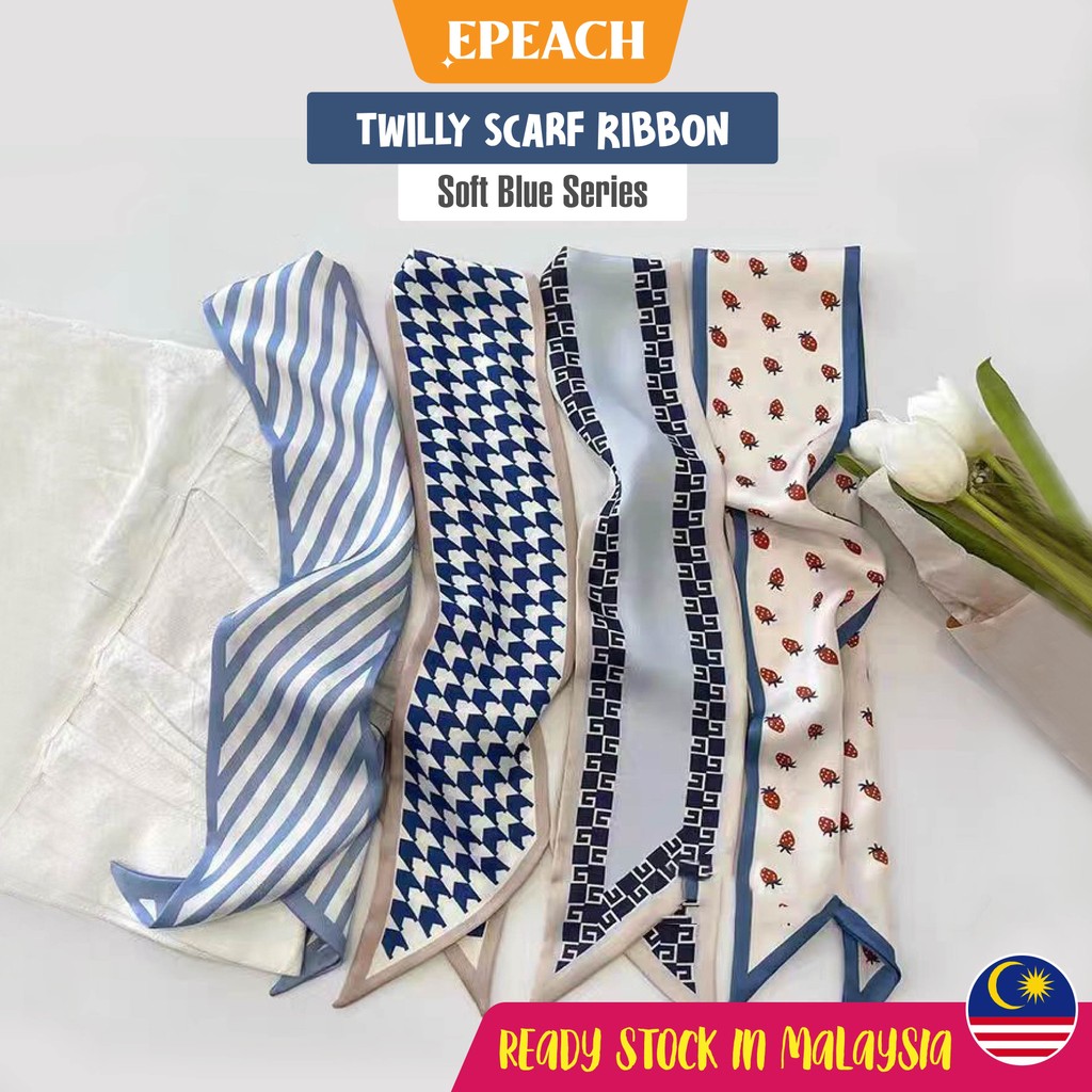epeach Twilly Scarf Blue Ribbon Bag Tied Handle Neck Bow | Handbag DIY ...