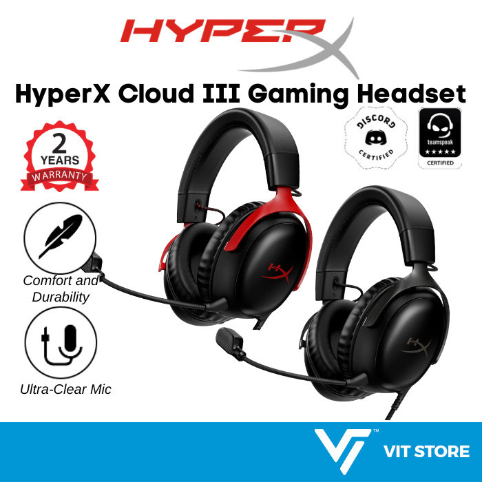 Headset Gaming HyperX Cloud III 727A9AA Merah / 727A8AA Gun Logam mikrofon pembatalan hingar ...