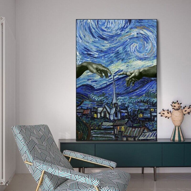 Famous Creation Of Adam on Starry Night Impressionist Canvas Painting ...