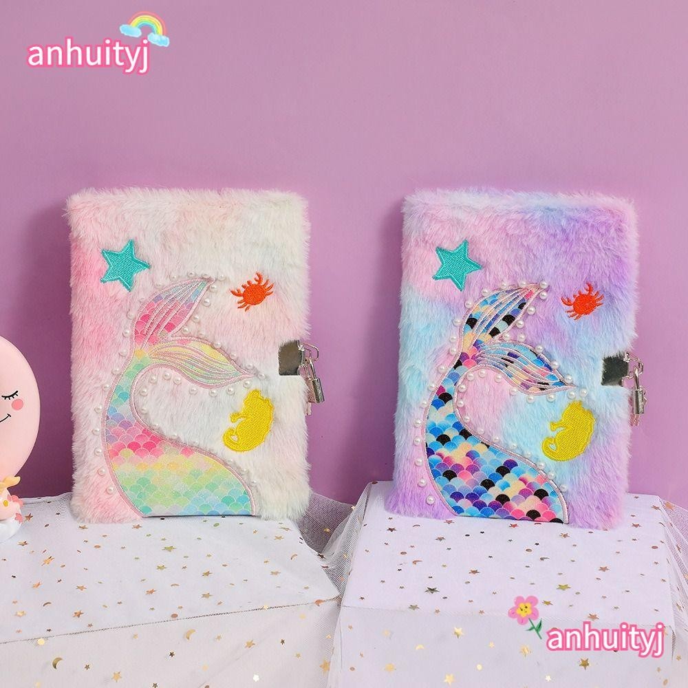 LANJ Plush Notebook, Plush With Lock Lockable Diary Book, Cartoon ...