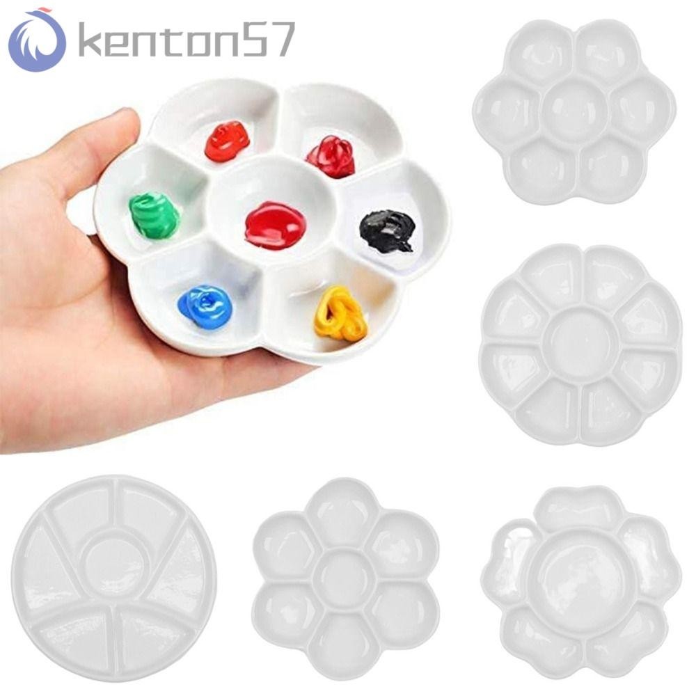 KENTON Paint Palette Tray, Reusable 6/7/8/9 Grids Ceramic Paint Palette, Traditional Round ...