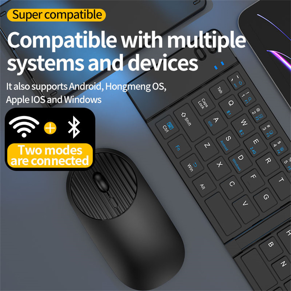 Jomaa Portable 2 4g Bluetooth Wireless Foldable Keyboard And Mouse Set Rechargeable Folding