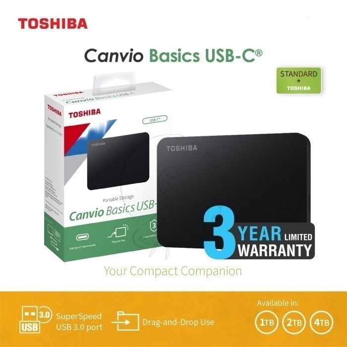 Toshiba Canvio Basic External Hard Drive/HDD A3 USB-C 1TB/2TB | Shopee Malaysia