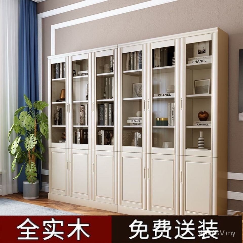 All Solid Wood Oak Bookcase Bookshelf Bookcase with Glass Door Modern ...