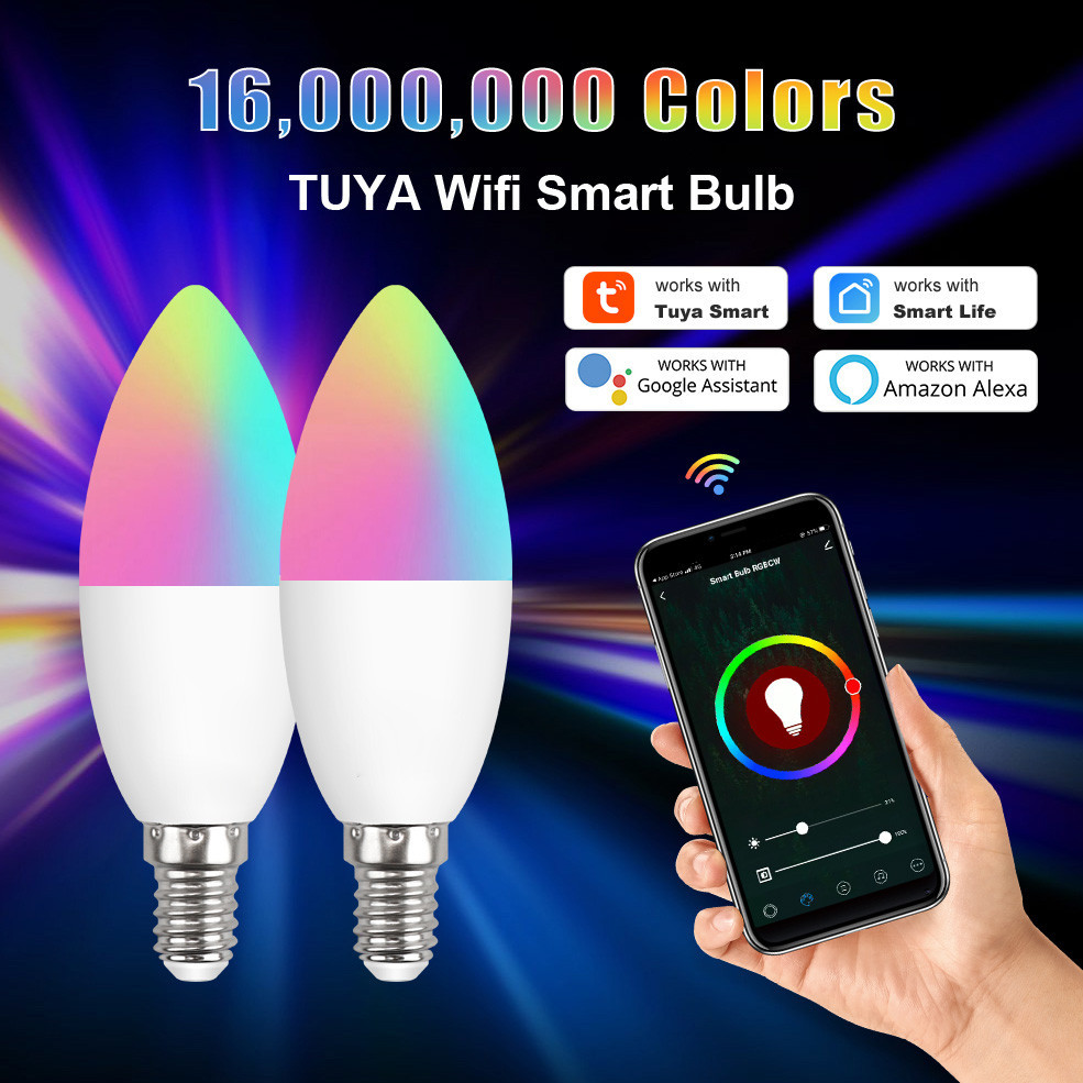 Tuya Smart Light Change Color Wifi Bulb 6W E14 LED Bulb APP Voice ...