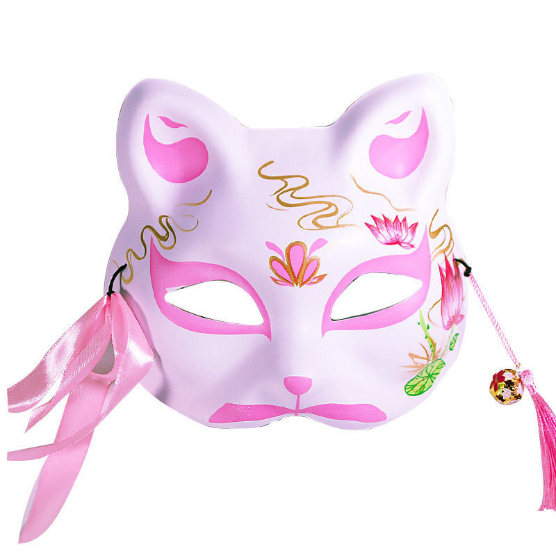 Series Products Anime Pink Half-Face Sakura Cat Fox Halloween Member ...
