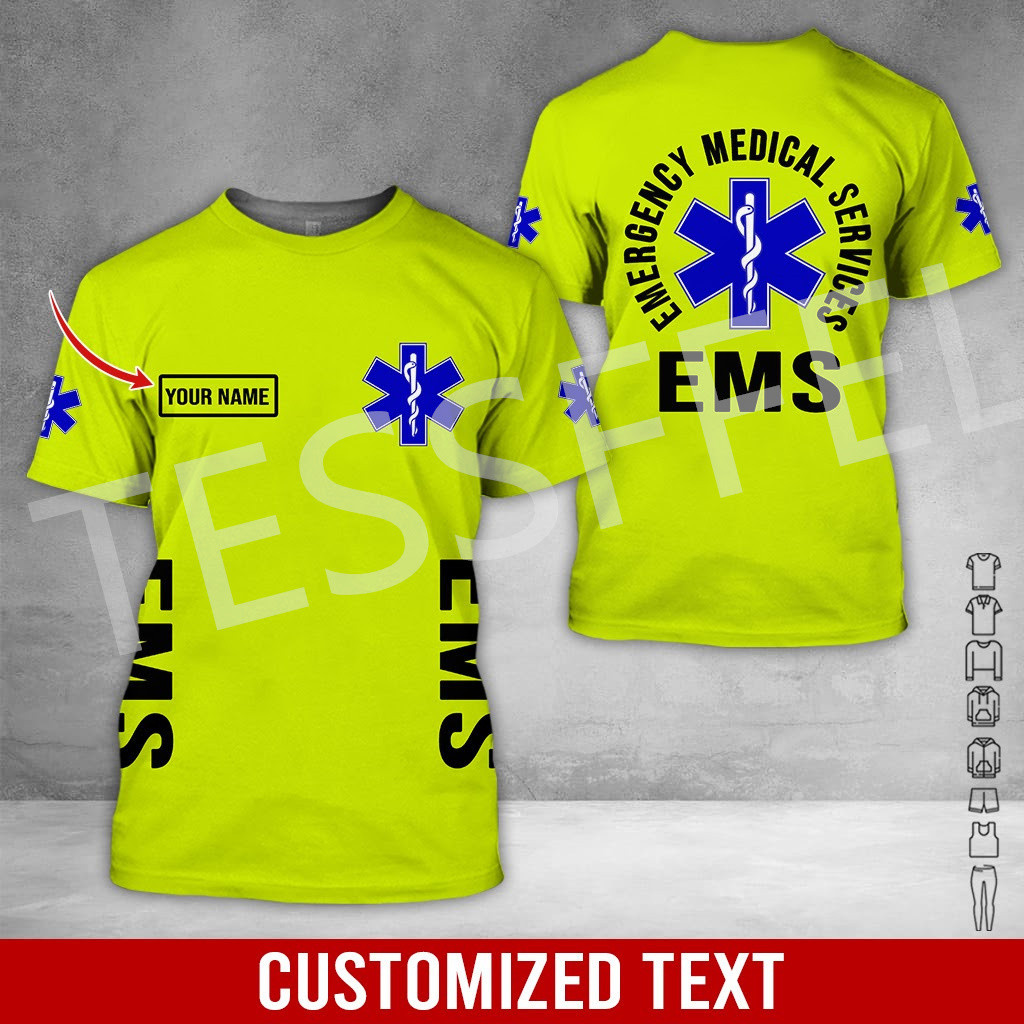Custom Name EMS EMT Medical Paramedic Worker 3D Print Summer Streetwear ...