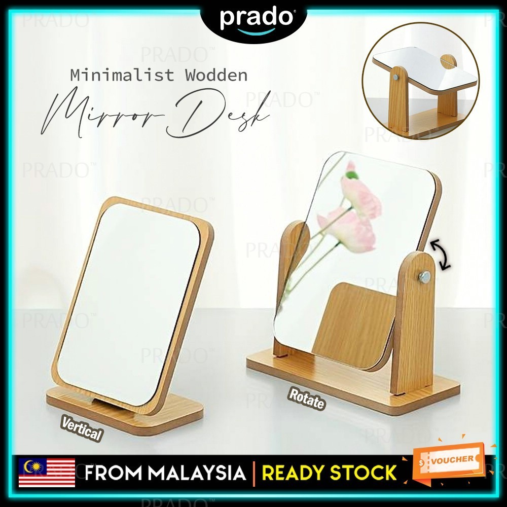 PRADO MALAYSIA 360 Degree Minimalist Desk Mirror Wooden Makeup Mirror ...