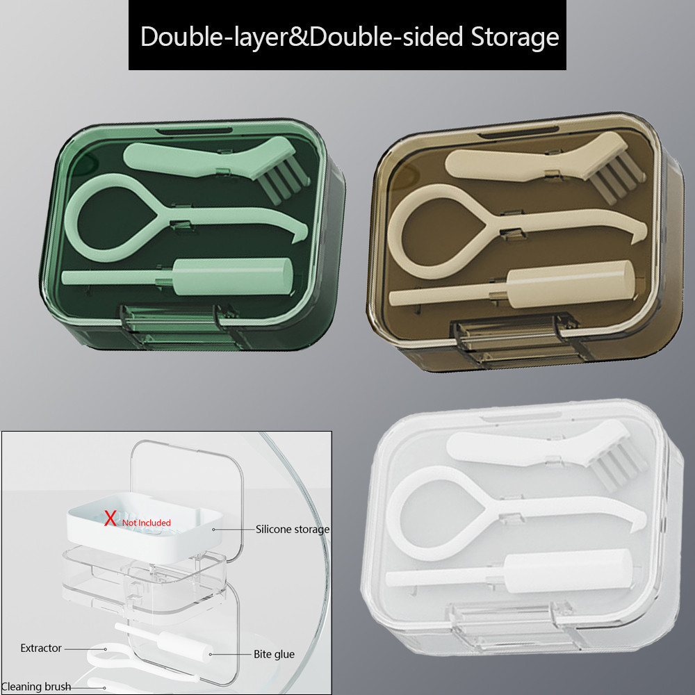 Double Layers Denture Box Retainer Braces Storage Box Denture Cleaning ...