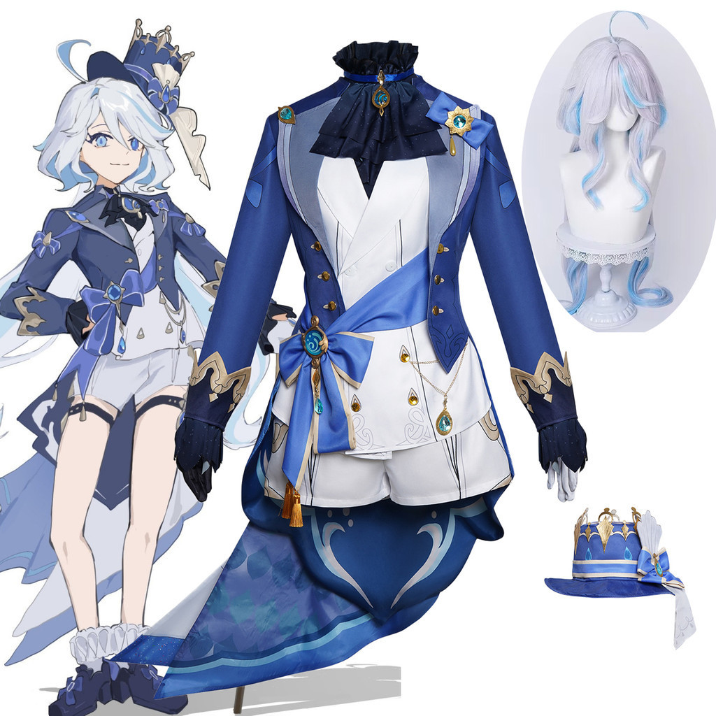 Genshin Impact Focalors Cosplay Furina Hat Wig Hair Full Set Outfit ...