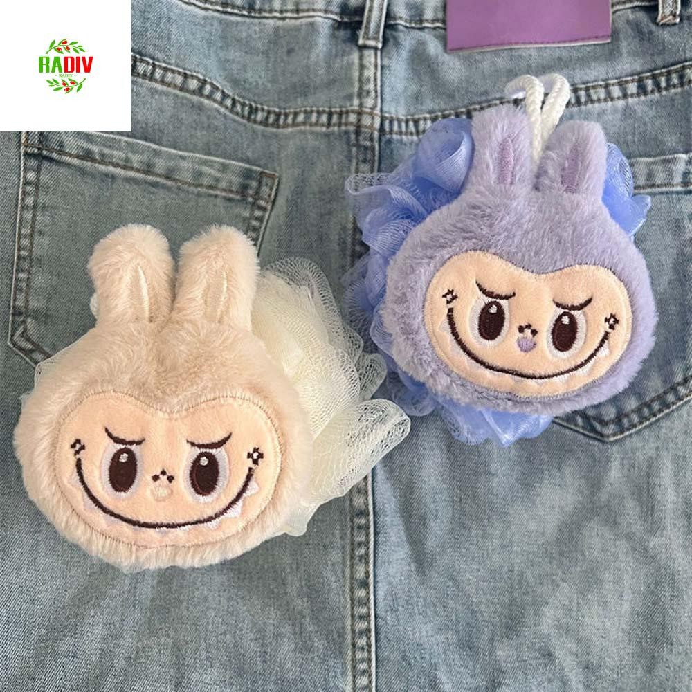 RADIV Cartoon Shower Puff, Plush Bath Flower Popmart Cartoon Labubu ...