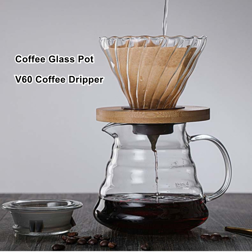 Hand Brewed Coffee Glass Pot Filter Funnel V60 Coffee Dripper Pour Over ...