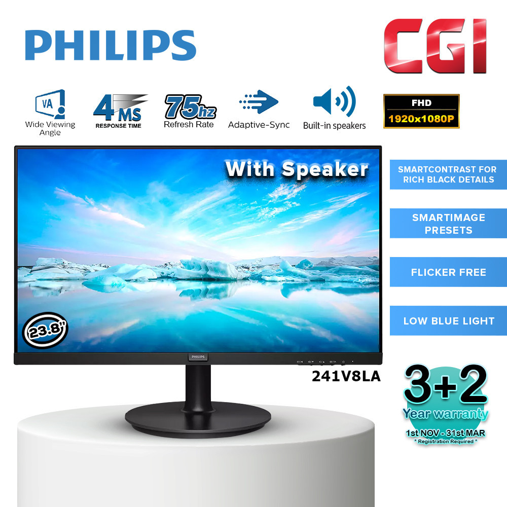 Philips 24" 241V8LA Full HD VA 75Hz 4ms Adaptive Sync LCD Monitor with ...