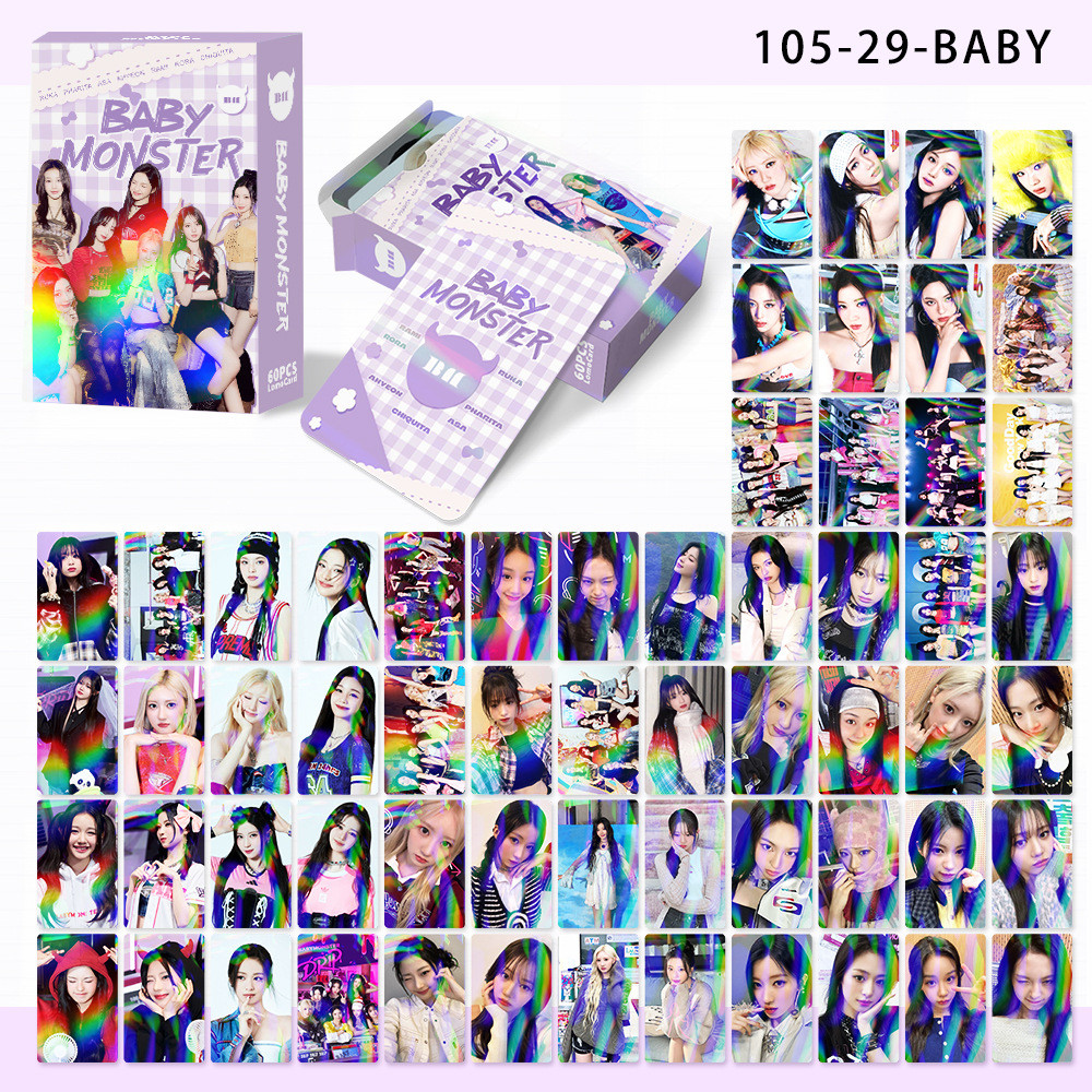 60pcs BABYMONSTER Photocard Holographic LOMO Card HELLO MONSTERS BABY ...