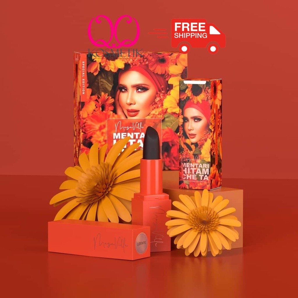 Free Pos CHE TA Lipstick Mentari Hitam Gincu Bibir Merah Maroon Mawar ...
