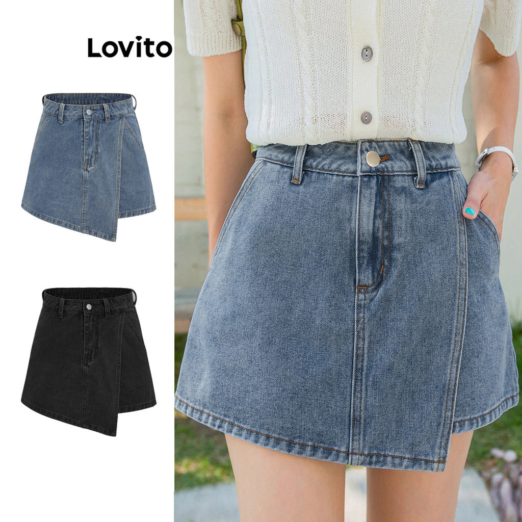 Lovito Casual Plain Pocket Button Denim Shorts for Women L67AD152 ...
