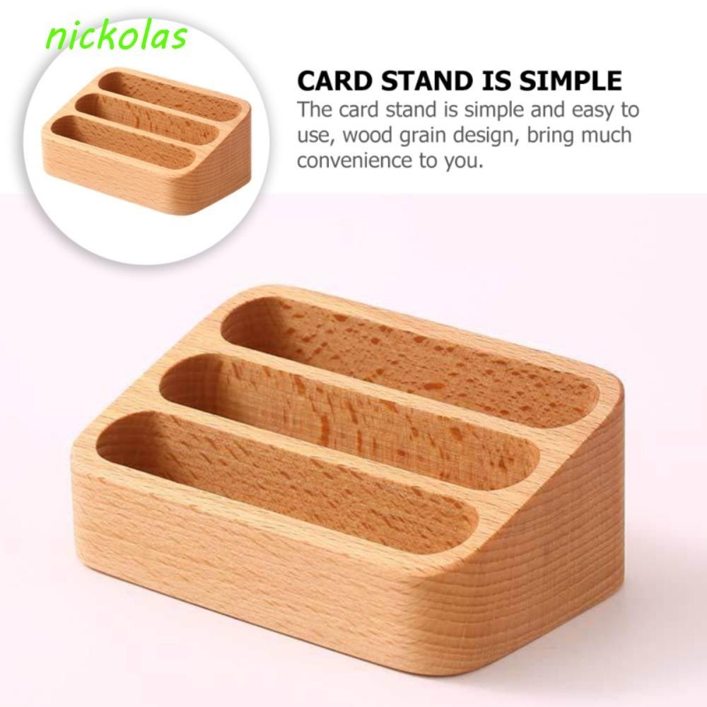 NICKOLAS Solid Wood Desktop Business Card, Display Stand Solid Wood ...