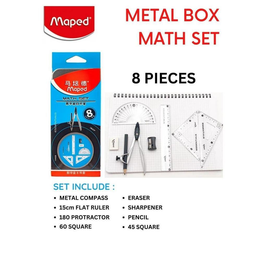 [ MAPED ] 8 PIECES METAL BOX MATH SET | 194608 | STUDENT MATH SET ...