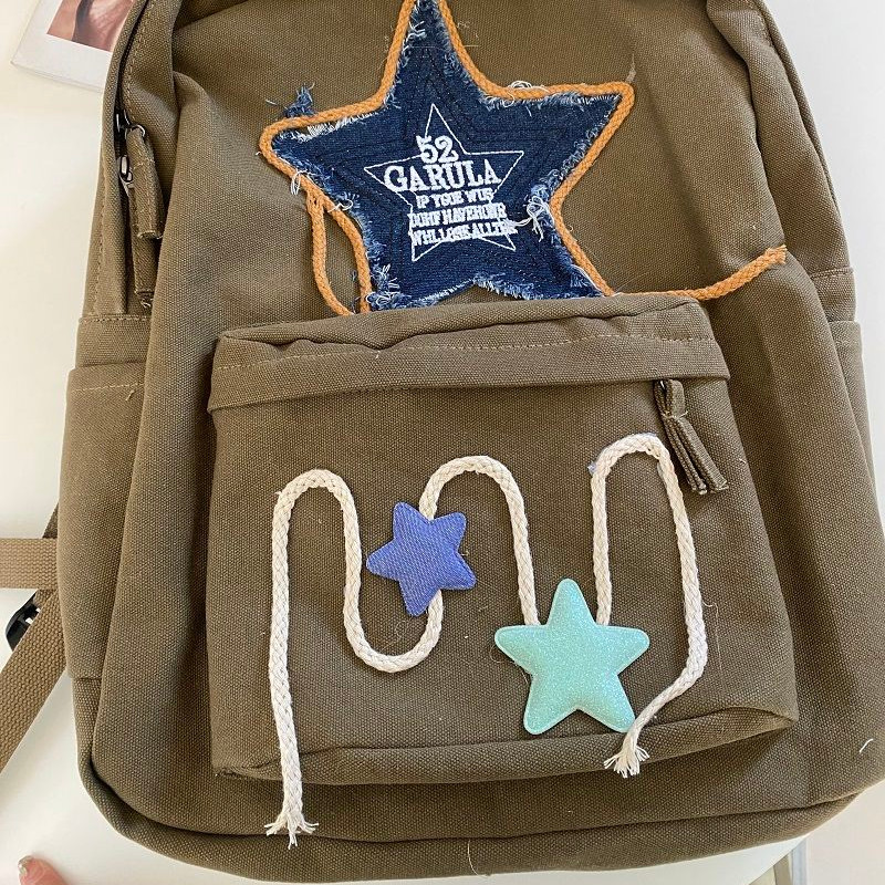 New Pentagram Retro Green Backpack Star University Student Backpack ...