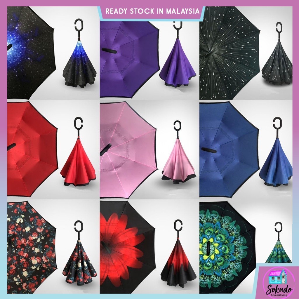 Inverted Reverse Double Layer Umbrella with C-Hook C Handle Outdoor ...