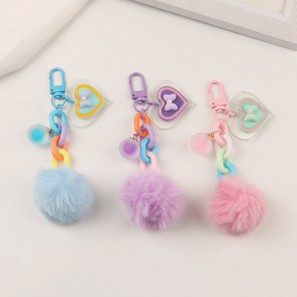 Cute Plush Ball Keychains Heart Pendant Chain Handbag Ornament Candy ...