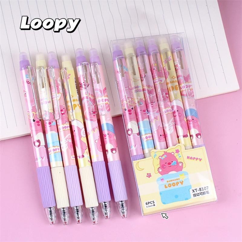 6Pcs Loopy 0.5mm Erasable Pen Black/Blue Ink for School Office Writing ...