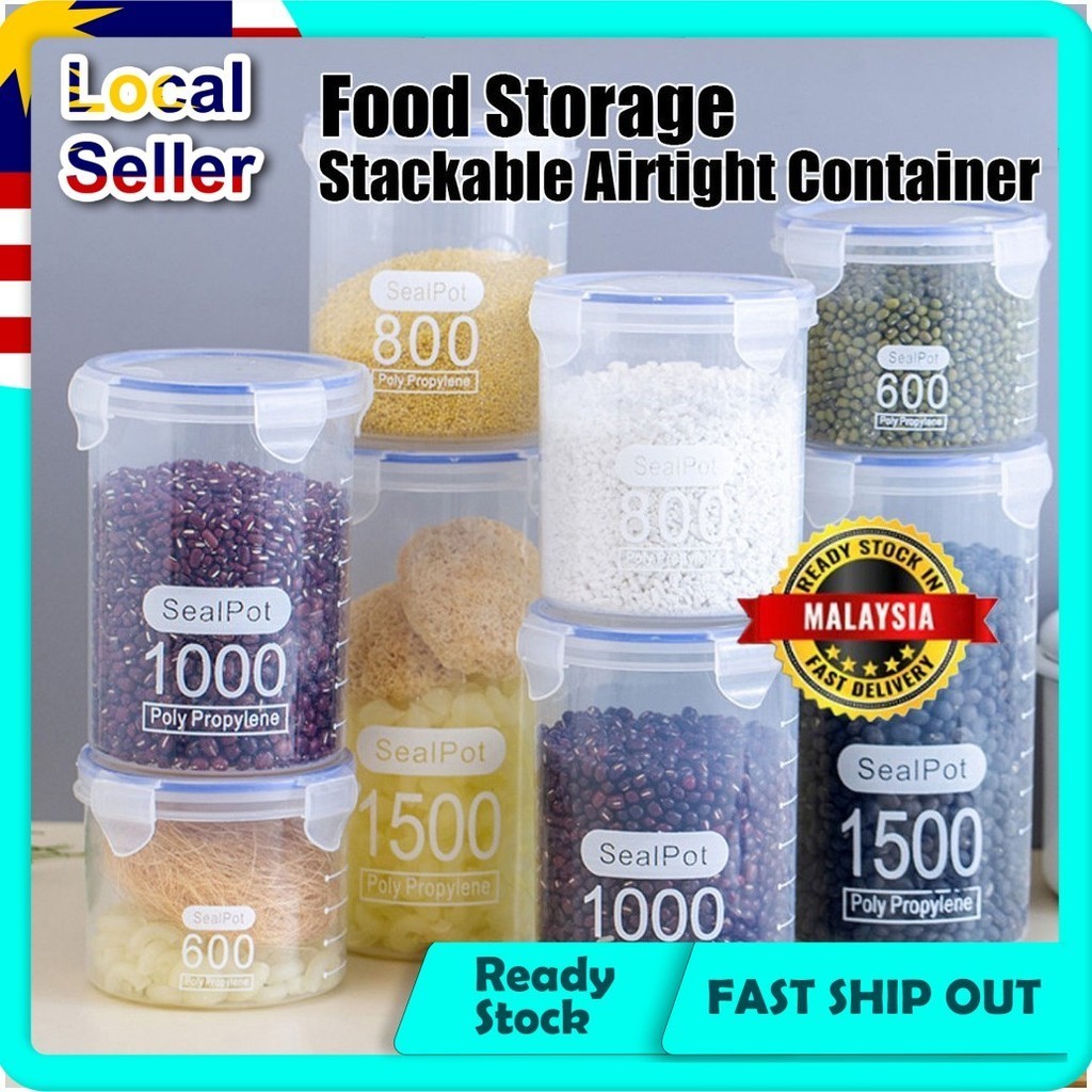 Food Storage Stackable Airtight Container Transparent Plastic Round ...