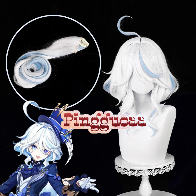 Genshin Impact Focalors Cosplay Wig 80cm Long Hair Extension Heat ...