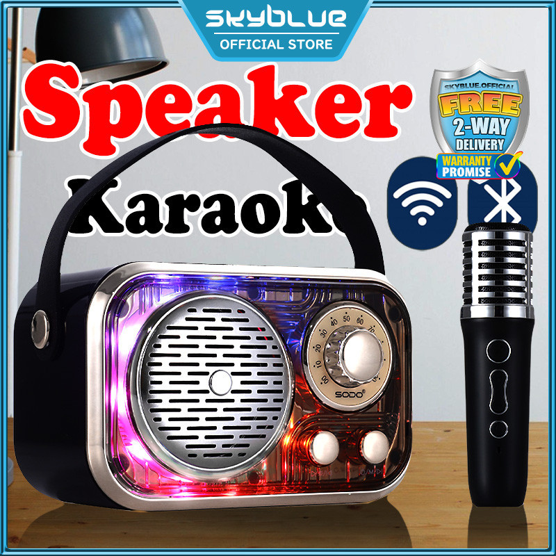 Skyblue LED Light Mini Bluetooth Speaker Spiker Bass With Wireless Mic ...